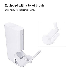 Trash Can 0.8 Gallon, Space Saving Bathroom Slim Garbage Can with a Lid, Modern White Multifunctional ABS Plastic Trash Can with Toilet Brush, Integrated Storage Cleaning Set for Home, Hotel, 9.8 x 3.9 x 17.6 inch