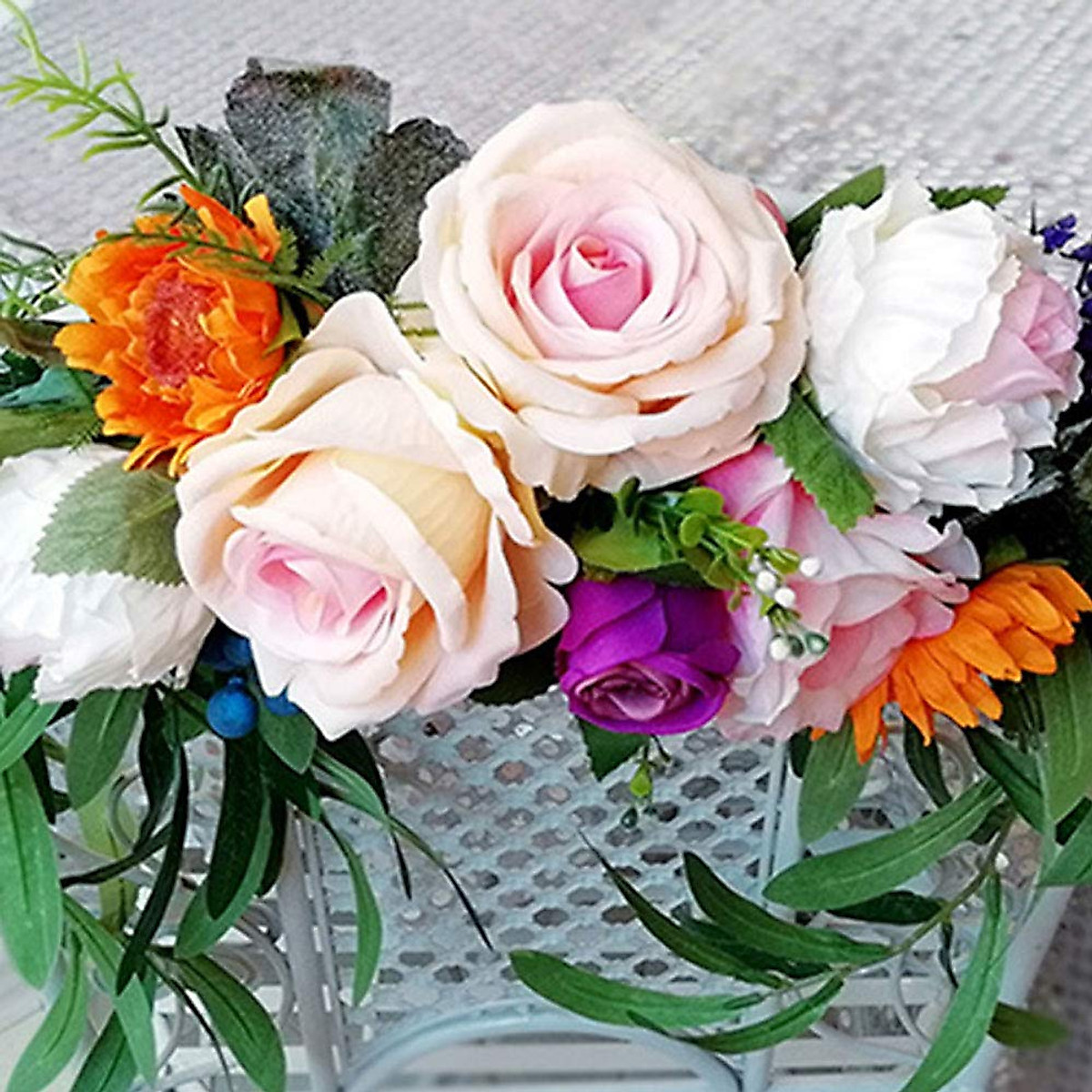 NMFIN Artificial Flower Swag, Handmade Floral Simulation Rose Peony Swag Arch Wreath Centerpiece for Wedding Home Front Door Garden Lintel Decoration