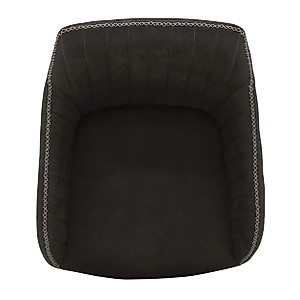 Calico Designs Adelaide Mid Back Swivel, Home Office Accent Chair with Arms, No Casters in White Metal Legs/Dark Grey Tufted Faux Suede with Stitch Detail