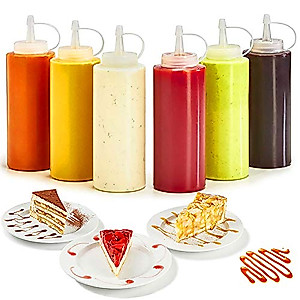 MOTZU 4 Pack Plastic Squeeze Squirt Condiment Bottles, 8/12/16/24 oz, White Seasoning Bottles with Twist On Cap Lids, Suitable For Syrups, Cream, Sauces, Ketchup, Works of Art and Crafts