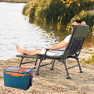 VINGLI Oversized Fishing Chair Heavy Duty Support 440 LBS, 160° Freely Adjustable Reclining Folding Chairs, Lounge Travel Outdoor Seat with High Back for Fishing Camping or Leisure