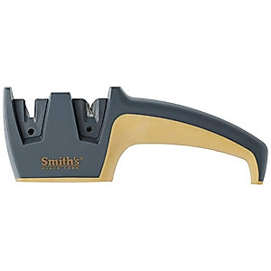 Smith's 50090 Pull-Thru Knife Sharpener - Grey - Coarse & Fine Sharpeners - Non-Slip Rubber Base – Straight & Serrated Blades – Pocket, Hunting, Sport Knives