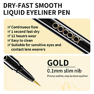 Docolor Waterproof Eyeliner Pen Super Slim Liquid Eyeliner Eye Liner Gel (Gold)