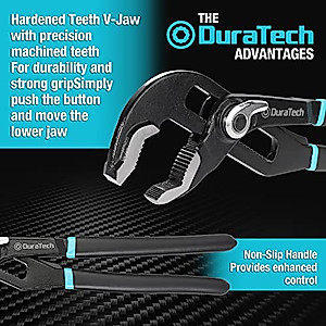 DURATECH Groove Slip Joint Set, Water Pump Pliers Set, V-Jaw Tongue and Quick Release Plumbing Pliers, 8-inch, 10-inch, 12-inch, CR-V Steel, Organized in Pouch
