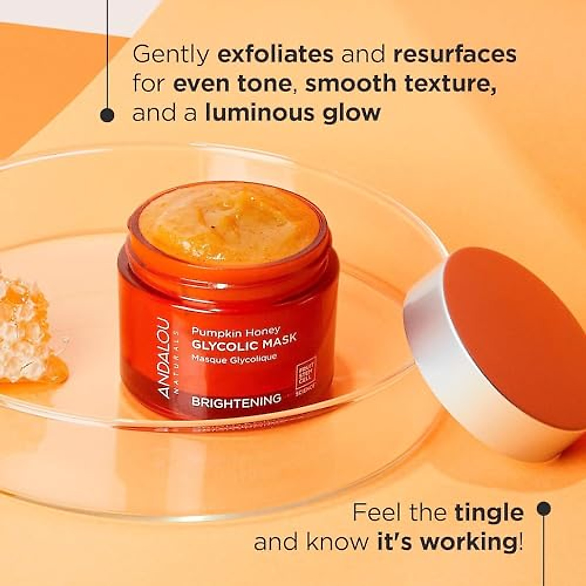 Andalou Naturals Pumpkin Honey Glycolic Mask, Brightening & Exfoliating Face Mask with Glycolic Acid & Vitamin C, Gently Removes Dirt and Brightens Skin, 1.7 fl oz