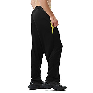ZEROWELL Men’s Athletic Pants with Zipper Pockets Open Bottom Lightweight Sweatpants, for Workout, Running, Gym, Training (0125-Black S)