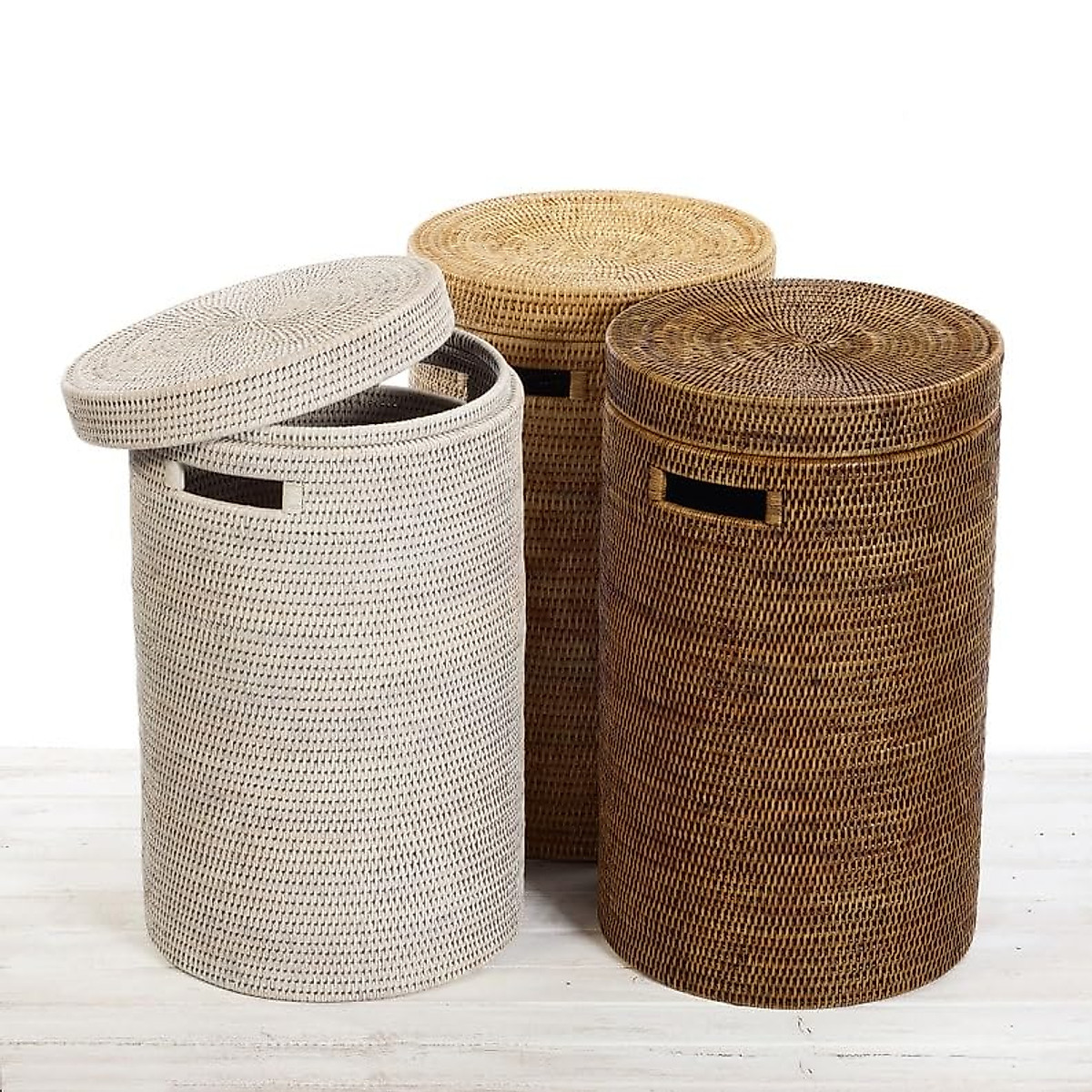 Rattan Tall Cylinder Laundry Basket/Laundry Hamper-DMY (Natural)