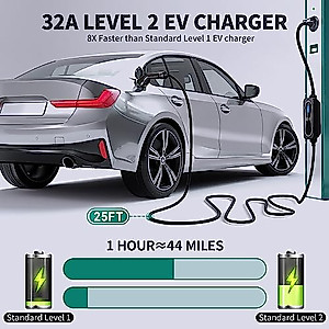 YITAHOME EV Charger Level 2 Delay 240V 32A Portable Electric Vehicle Charger with 25ft Extension Cable NEMA 14-50 Plug with J1772 EVs
