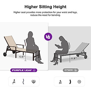 PURPLE LEAF Pool Lounge Chairs Set of 3 Aluminum Outdoor Lounge Chairs with Wheels and Armrests Adjustable Patio Lounge Chairs for Deck Outside Lawn Garden, Cream