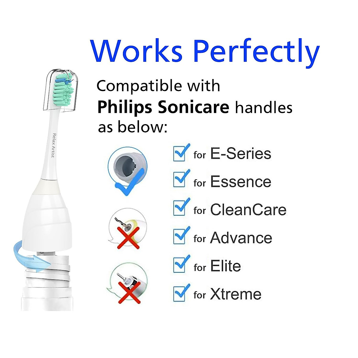 Relax Artist Replacment Brush Heads Compatible with Philips Sonicare E-Series Electric Toothbrush, Toothbrush Replacment Heads Refills, 6 Pack