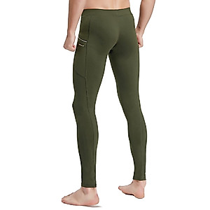 Willit Men's Active Yoga Leggings Pants Running Dance Tights with Pockets Cycling Workout Pants Quick Dry Army Green S