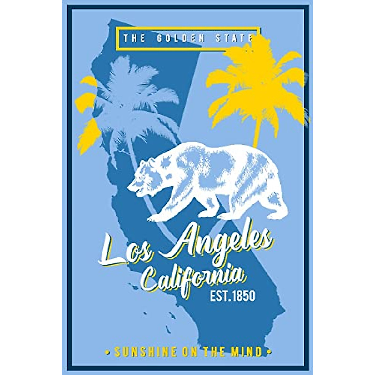Los Angeles, California, State Outline, Urban Traveler, Blue and Yellow (24x36 Gallery Quality Metal Art, Aluminum Decor)