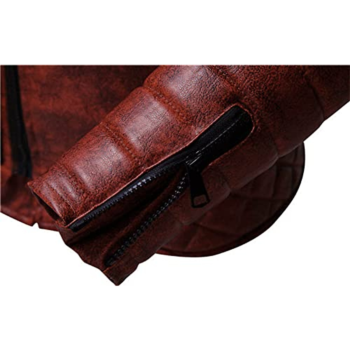 Maiyifu-GJ Men's Faux Leather Biker Jacket Vintage Asymmetric Zip Motorcycle Jackets PU Lightweight Coat with Removable Hood (Red,X-Large)