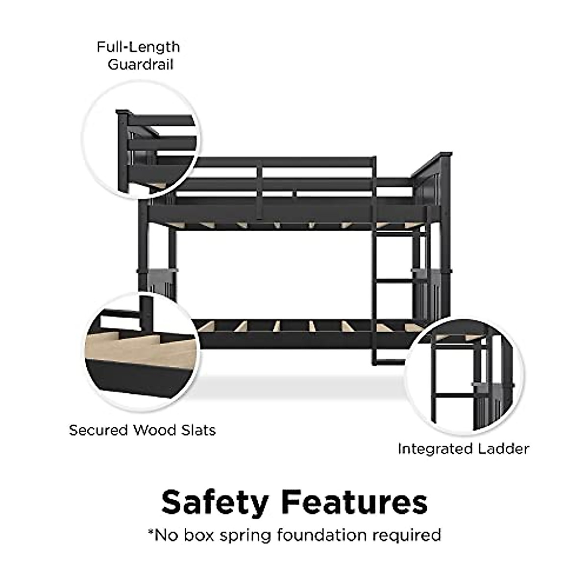 DHP Dorel Living Dylan Twin Wood Bed for Kids, Black Bunk