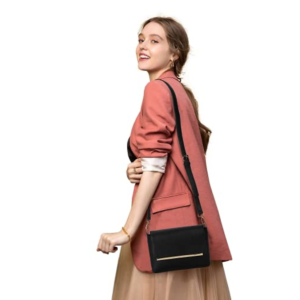 Small Crossbody Bags for Women Cellphone Purse Vegan Leather Ladies Shoulder Purse Teenager Wristlet Black Black