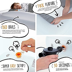 The Shrunks Toddler Travel Bed Portable Inflatable Air Mattress Blow Up Bed for Indoor/Outdoor Camping, Backyard, Hotel, or Home Use Kids/Toddler Floor Bed with Side Bed Rails and Electric Pump Grey