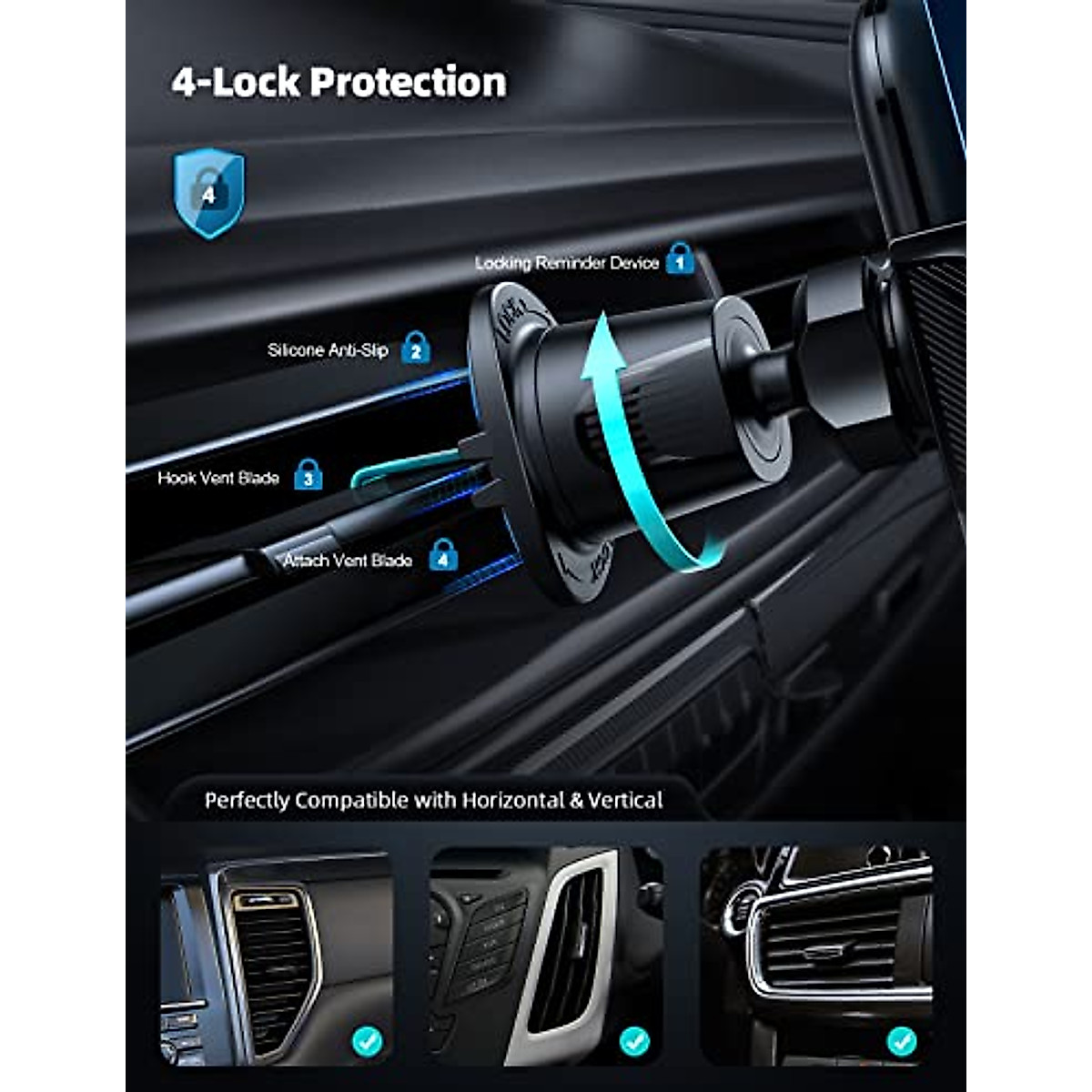 Lamicall 2023 Wider Clamp & Metal Hook Phone Mount for Car Vent [Thick Cases Friendly] Car Phone Holder Hands Free Cradle Air Vent for iPhone Smartphone