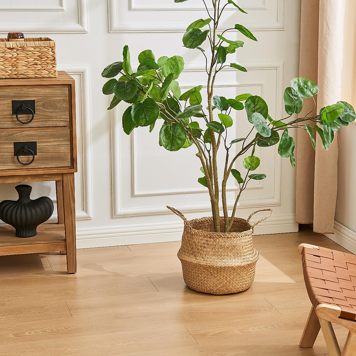 VILSSOVY Seagrass Plant Basket, Wicker Woven Laundry Basket, Basket Planter for Plants Indoor, Large Wicker Plant Baskets, Seagrass Baskets for Plants(13.78" Diameter x 12.6" Height)