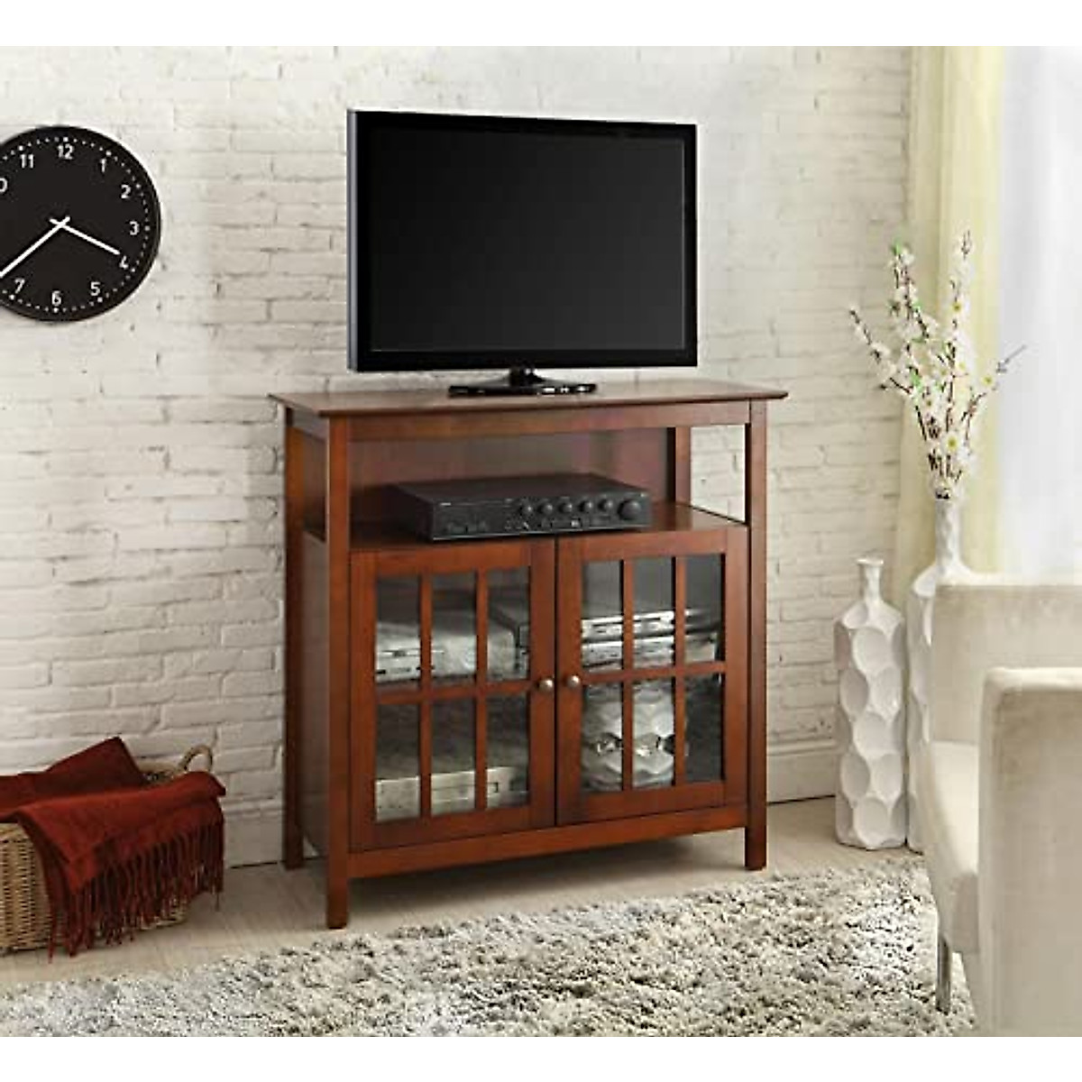 Convenience Concepts Big Sur Highboy TV Stand with Storage Cabinets Home_Furniture_and_Decor, Cherry