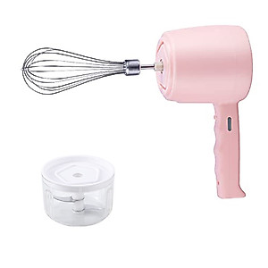 New 2 in 1 Mini Electric Whisk,with Garlic Chopper,USB Rechargeable Detachable Handheld Egg Beater, Good Helper in the Kitchen Making Cakes (Pink)