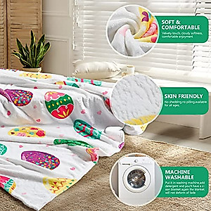2 Pack Easter Throw Blanket Colorful Eggs Flannel Blanket Comfy Happy Easter Soft Cozy Lightweight Blanket for Sofa Couch Bed, 50 x 60 Inch