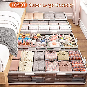EnHomee 106QT Under Bed Storage with wheels Plastic Under bed Storage Containers Underbed Storage Bins with Lids for Closet Organizers and Storage Bins Bedroom,39.5" L x 20.5" W x 9.3" H,2Pack