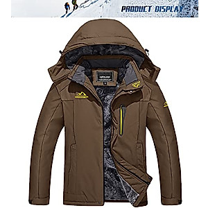 TACVASEN Men's Skiing Jacket with Pockets Winter Warm Fleece Lined Athletic Jacket, Brown, M