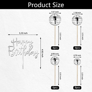 23 Pcs Disco Ball Cake Toppers, Happy Birthday Cupcake Topper Disco Ball Cake Picks Disco Theme Decorations for 70s Disco Party Favor