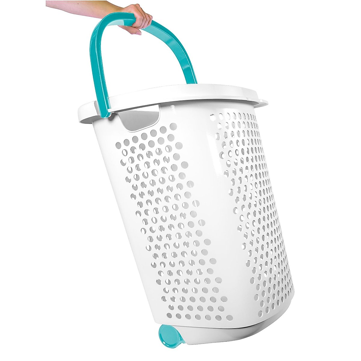 Nsngxus 2 Bushel Rolling Plastic Laundry Hamper with Pop-up Handle, White