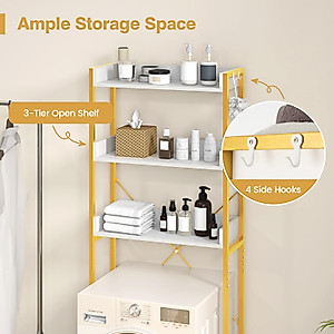 Giantex Over The Toilet Storage Rack, 3-Tier Bathroom Space Saver Organizer with Adjustable Bottom Bar to Fit Most Toilets, Freestanding Above Toilet Storage Rack, Easy Assembly (White + Gold)