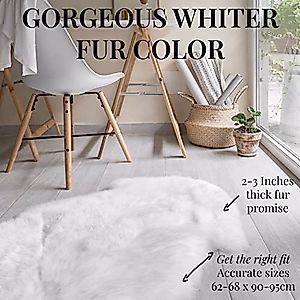 Outlavish Sheepskin Rug Genuine Fur, Luxury New Zealand Pelts, Naturally Silky Soft Lambskin, Thick & Fluffy, Long Runner for Bedroom & Living Area (2' x 6' Pearl White)