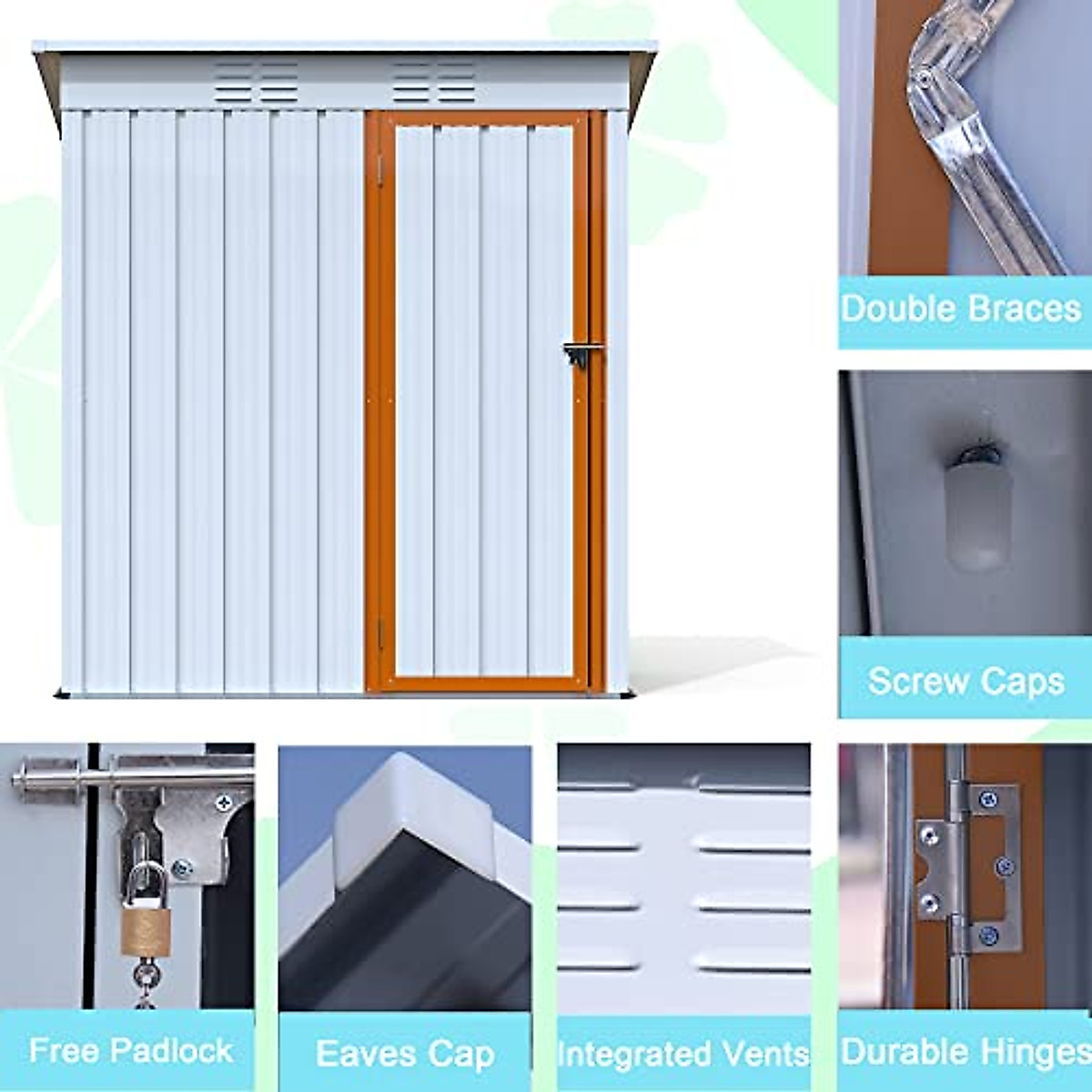 5x3 Ft Outdoor Storage Shed Storage Shed Garden Shed with Slopping Roof Vents Hinge Door and Lock, for Patio Backyard Lawn Garden