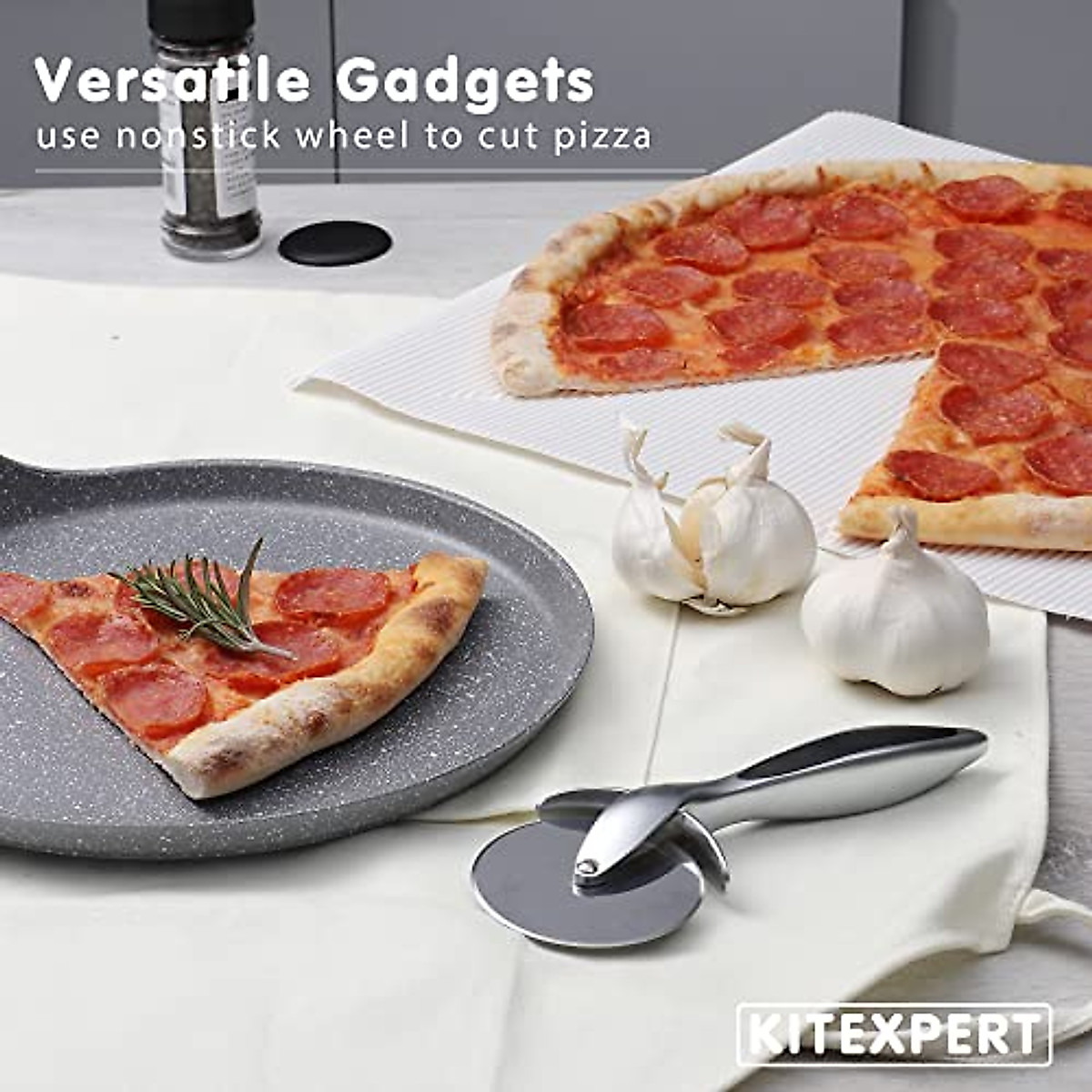 KITEXPERT Pizza Cutter, Super Sharp Stainless Steel Pasta Slicer, Easy to Clean & Dishwasher Safe Pizza Cutter Wheel, Pizza Slicers with Slip Resistant Zinc Alloy Handle