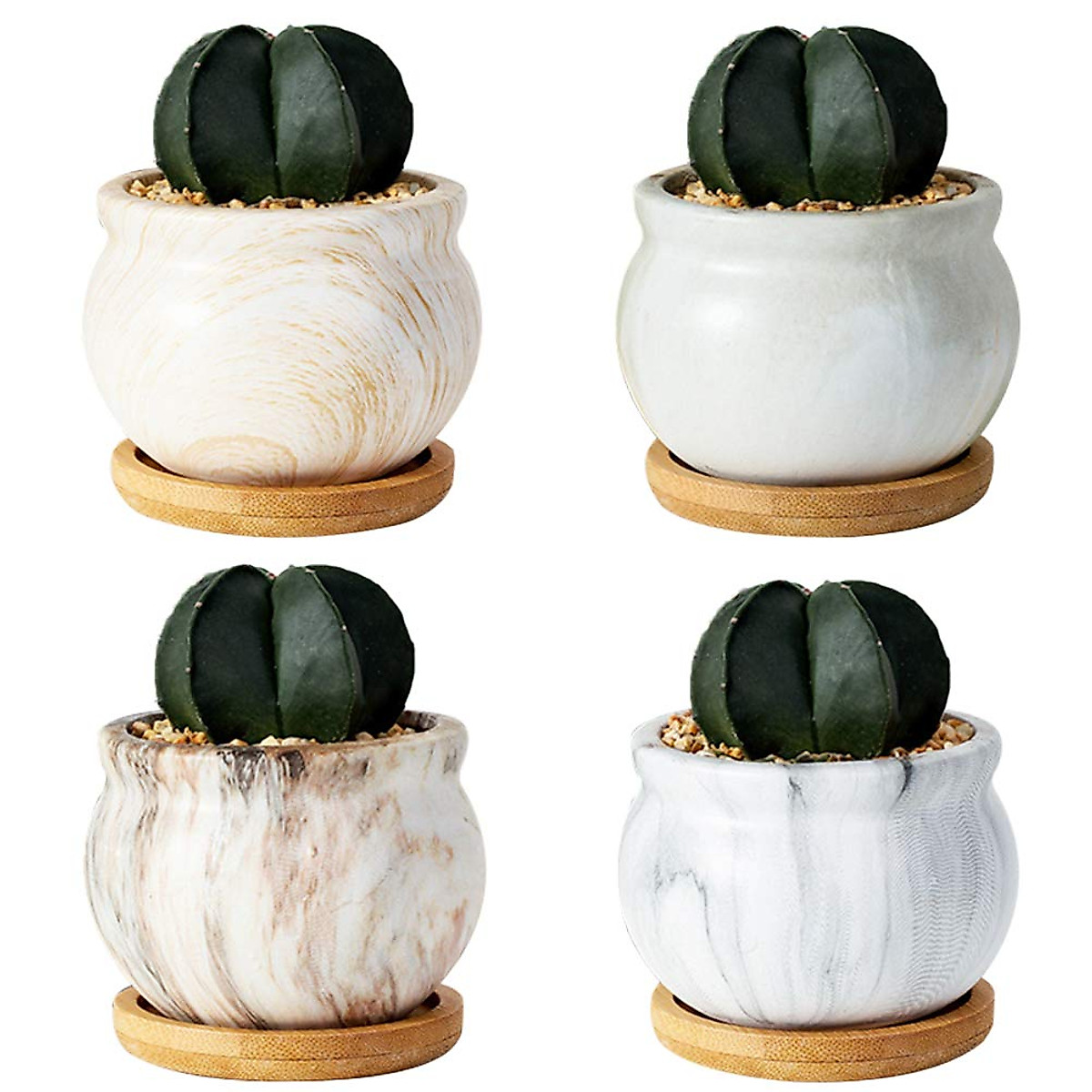 Happyyami 8Pcs Ceramic Succulent Plant Pot planters for Indoor Plants Bonsai Planter Bowl Round Potting Pot Decorative Planter Home Decoration Creative Flower Pot Wooden Household Container