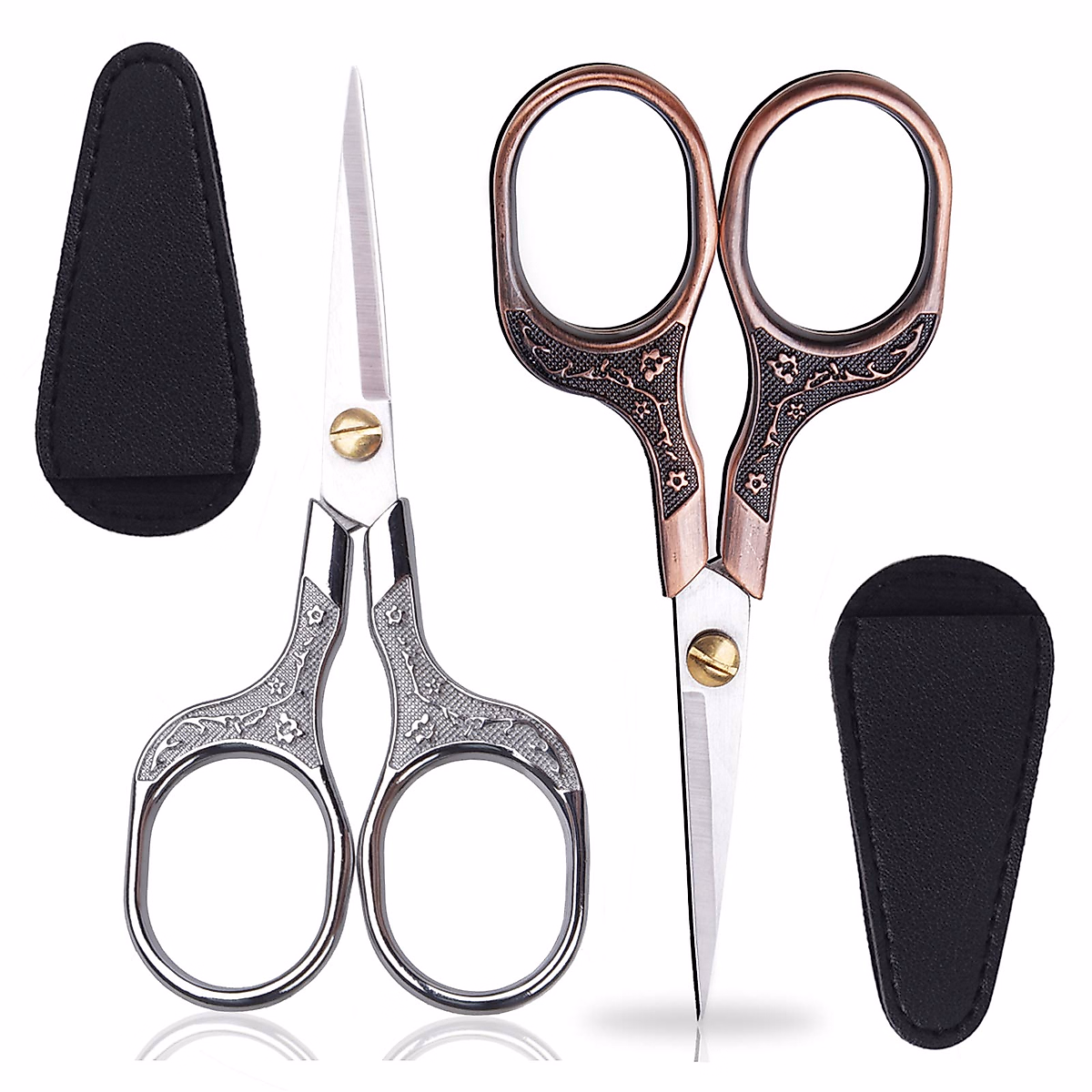 2pcs Vintage Stainless Steel Cuticle Precision Embroidery Scissors Beauty Grooming for Nail, Facial Hair, Eyebrow, Eyelash, Nose Hair, Moustache, Manicure Crochet Threading Tool