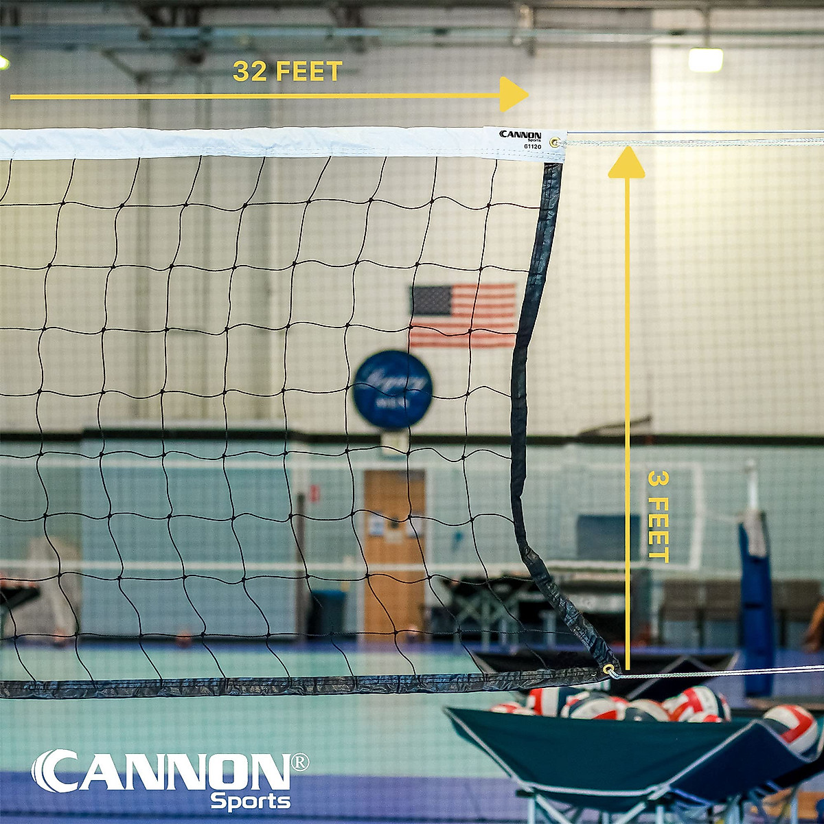 Cannon Sports Volleyball Net - Indoor/Outdoor for Competition, Backyard, Gymnasium Training, & Beach Play (32 FT)