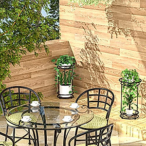 YIUKEA Plant Stand Indoor Outdoor - Metal Planter Holder Shelf Tall Tiered Flower Pot Display Organizer Rack for Garden, Patio, Living Room, Bathroom, Office (Black)