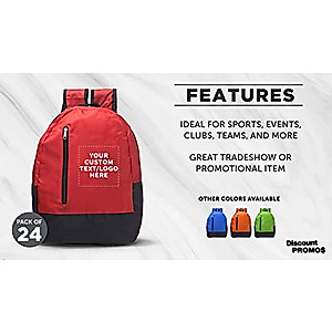 DISCOUNT PROMOS 24 Quick Zip Backpacks Set - Customizable Text, Logo - Polyester, Unique features, Front Pocket, Vibrant - Red