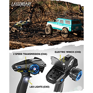 LAEGENDARY RC Crawler - 4x4 Offroad Crawler Remote Control Truck for Adults - RC Rock Crawler, Fast Speed, Electric, Hobby Grade Car - 1:10 Scale, Brushed, Blue - Green