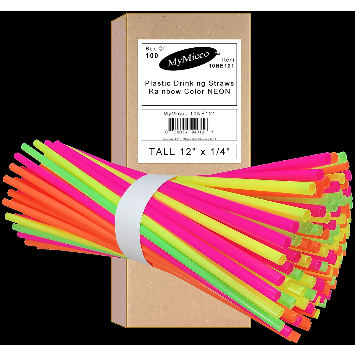 10NE121 MyMicco - 150 Giant 12" x 1/4" Neon Plastic Straws - Shakes, Shakes - Ships To You From OHIO