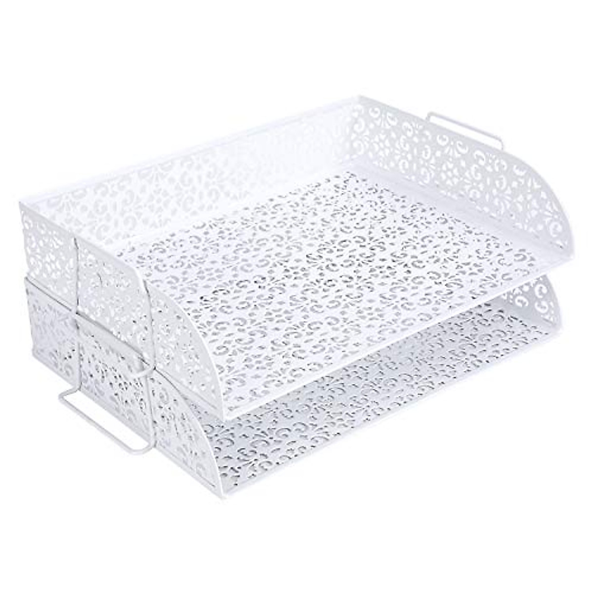 EasyPAG 5 in 1 Desk Organizer Set - 2 Tier Stackable Desk Tray,Letter Sorter, Pen Holder,Business Card Holder and Stick Note Holder,White