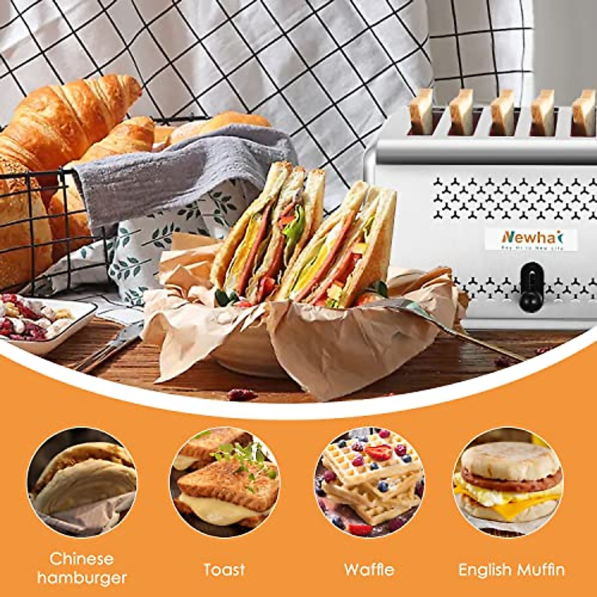 Newhai Commercial Toaster Bread Baking Machine 6 Slices 0.6 Inch Slot for Restaurant 110V