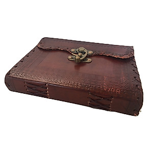 Genuine Leather Journal Notebook - Antique Vintage Bound Journals for Men & Women - 7 x 5 Inch Unlined Paper Handmade Planner Travel Writing Dairy with Lock, Sketchbook for Drawing