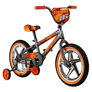 Mongoose Skid Boy's Freestyle BMX Bike with Training Wheels, 16-Inch Wheels, Grey