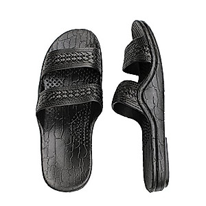 Rubber Double Strap Jesus Sandals By Imperial Hawaii for Women Men and Teens with 1 Braded Natural Hemp Anklet Bracelet Bundle - 2 Items (5, Black)