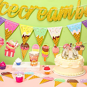 Kisston 5 Pcs Ice Cream Decorations Ice Cream Bar Banner Ice Cream Party Decorations Ice Cream Bar Supplies Garland Ice Cream Sign for Birthday Party, Baby Shower, Summer Holiday, Bachelorette Decor