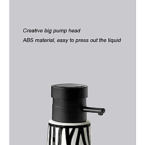 GRFIT Soap Dispenser Hand Soap Dispenser 5-Pc Black and White Striped Ceramics Bathroom Set with Soap Dispenser, Toothbrush Holder, Tumbler, Tray Manual Soap Dispenser Soap Dispenser with Pump