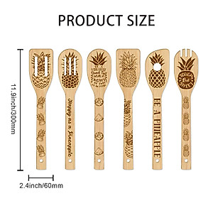 GLOBLELAND 6Pcs Pineapple Bamboo Cooking Utensils Wooden Engraved Cooking Spoons Set Carving Kitchen Bamboo Spatula Set Wood Cooking Spoon for Kitchen Fun House Warming Gift