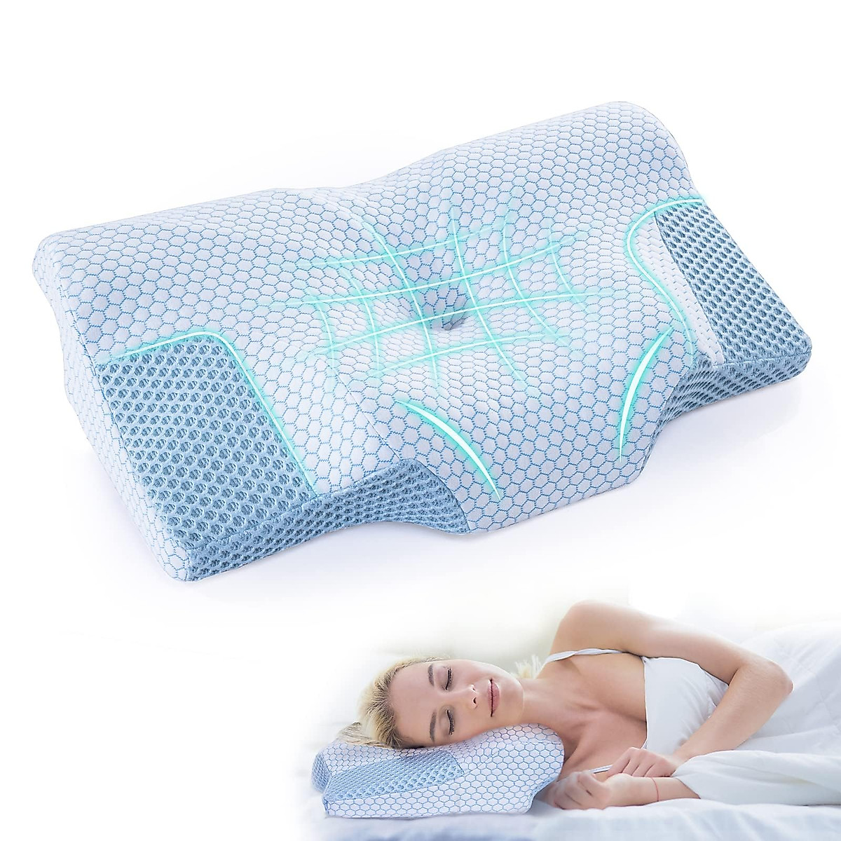 Nismile Cervical Memory Foam Pillow, Adjustable Contour Pillow for Neck and Shoulder Pain Relief, Ergonomic Orthopedic Pillow Neck Support Pillow for Side, Back, Stomach Sleepers