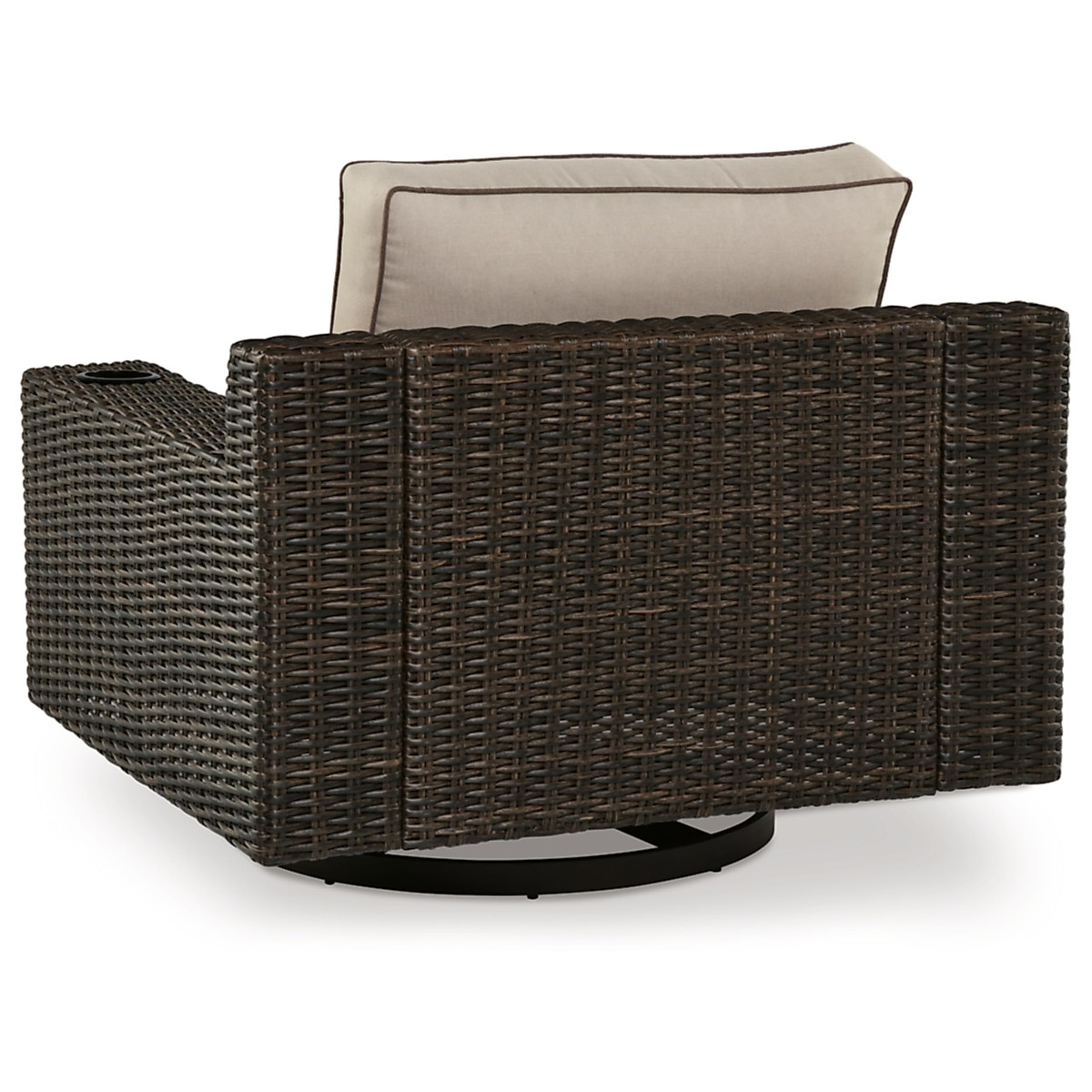 Signature Design by Ashley Coastline Bay Casual Outdoor Swivel Lounge with Cushion and 2 Cup Holders, Beige & Dark Brown